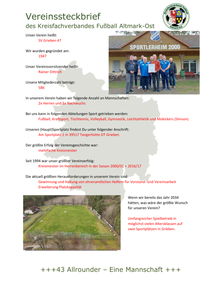 „43 Allrounder – Eine Mannschaft“ Heute: SV Grieben 47 (2) - KFV ...